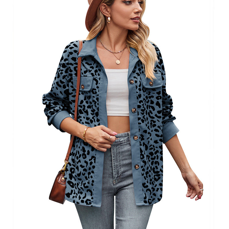 Leopard print button long sleeve jacket shirt jacket m300523– FloryFashion