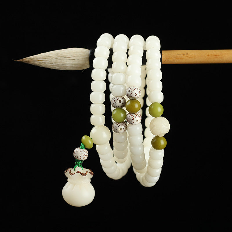 Natural White Jade Bodhi Bracelet 108 Buddha Beads Bracelet Ethnic Sty ...