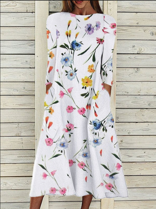 Printed cotton and linen 7-point sleeves loose long temperament commut ...