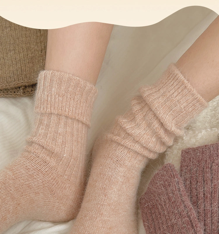 Solid color rabbit hair socks, women's long socks, thickened and warm ...